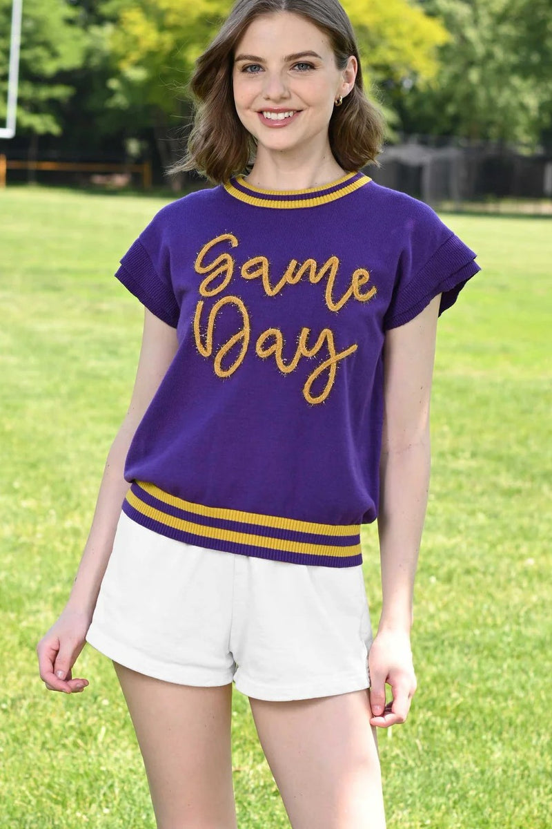 Purple and Yellow Game Day Ruffled Sleeve Knit Top – Sportin It Boutique